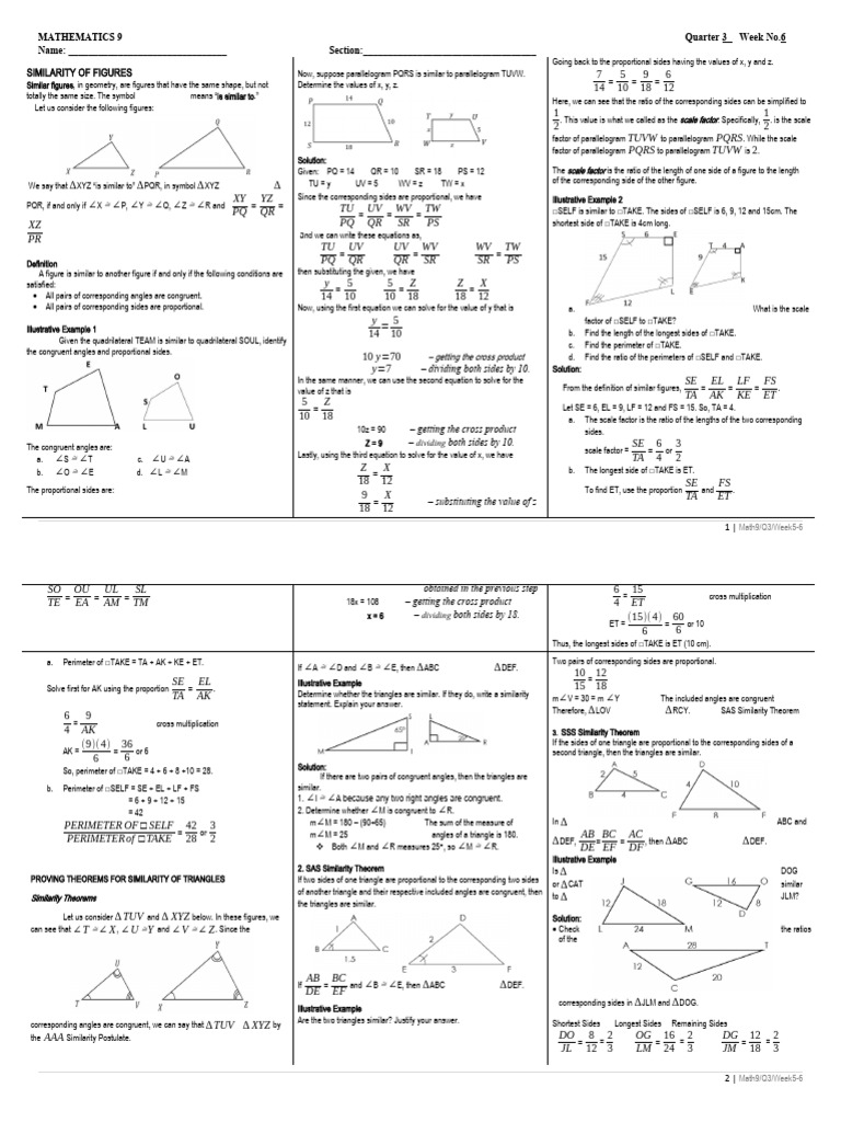 Similarity of Triangles Act Sheet March 4 | PDF | Triangle | Angle