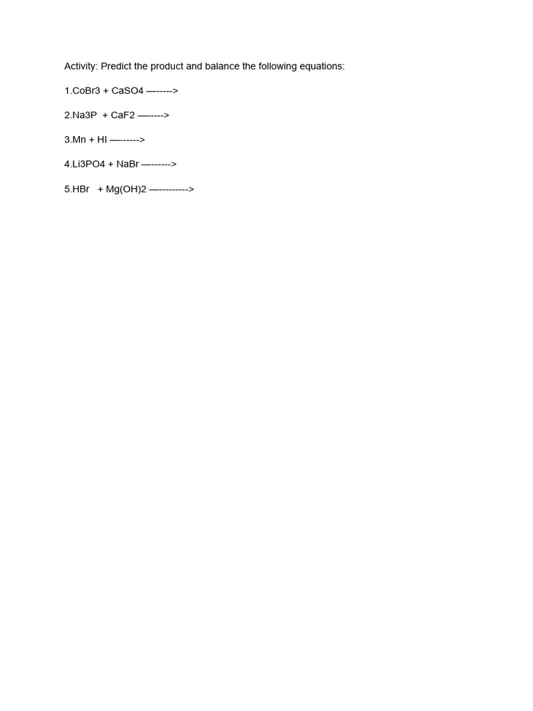 Predicting Chemical Reactions and Balancing | PDF