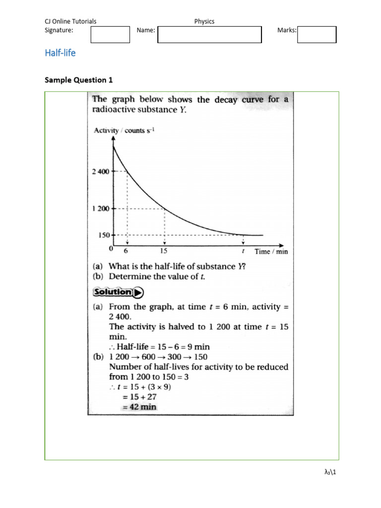 WORKSHEET 16 - Half-life | PDF | Radioactive Decay | Chemistry