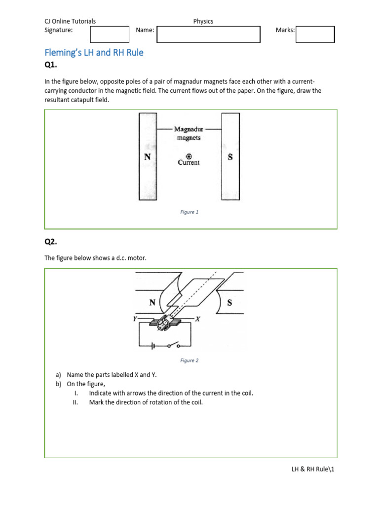 Fleming's LH & RH Rule Worksheet | PDF | Magnetic Field | Force