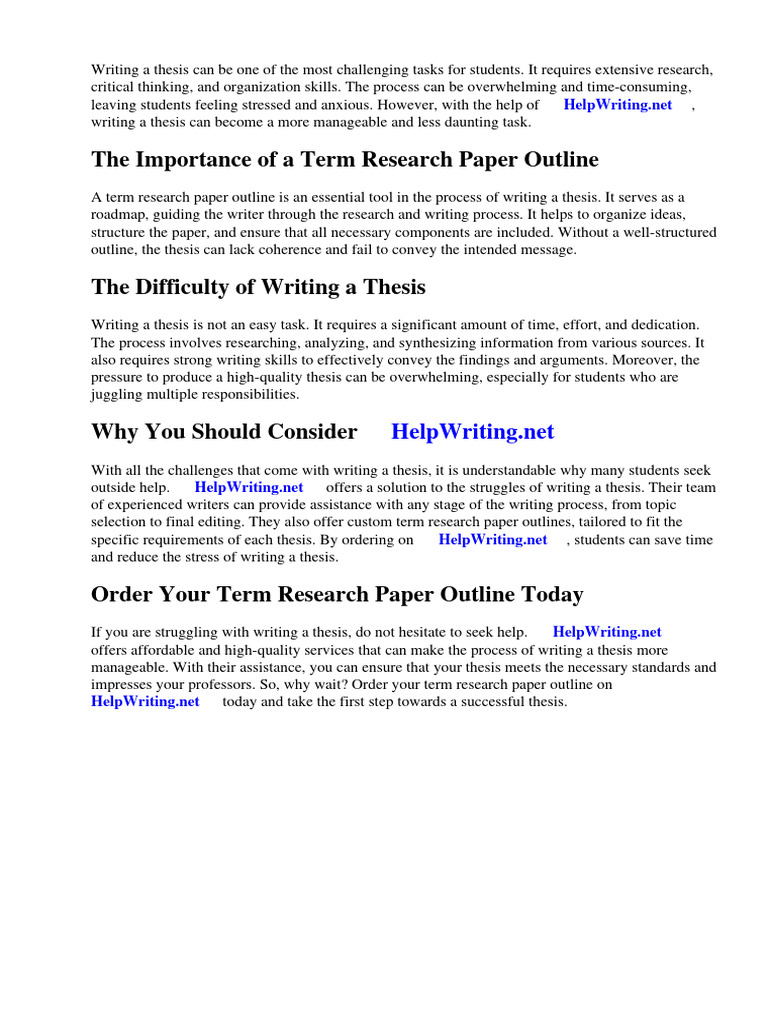 Term Research Paper Outline | PDF | Academic Publishing | Essays
