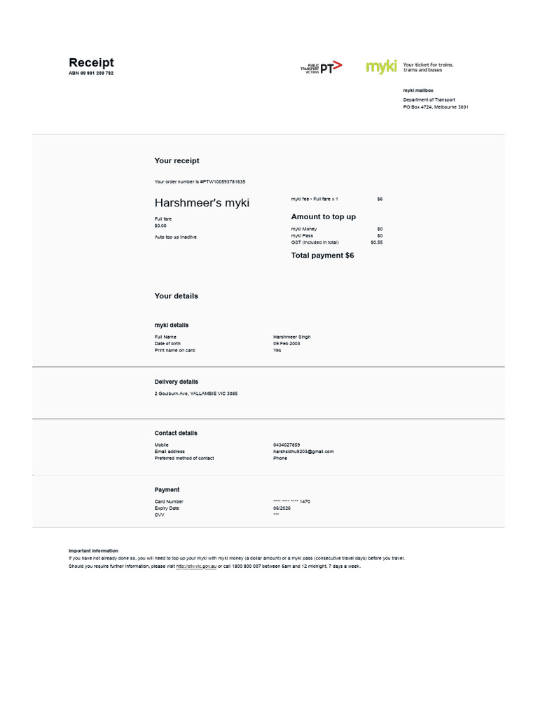 Myki - Public Transport Victoria | PDF | Smart Devices | Ephemera