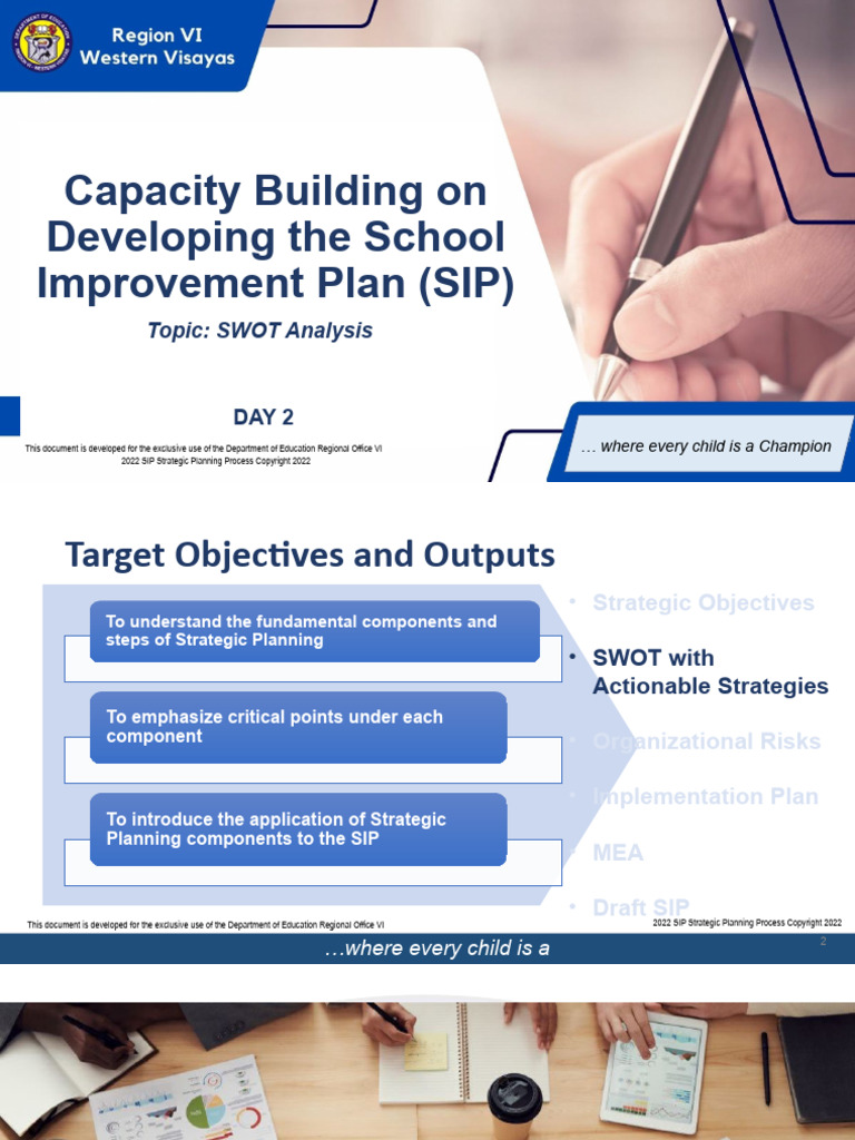 modDepEd RO6 SIP Day 2 2022 v.1.pptx2 | PDF | Swot Analysis | Strategic ...