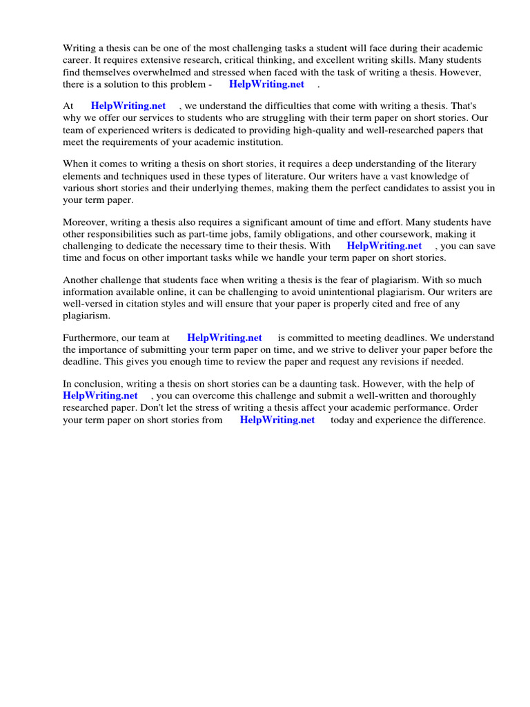 Term Paper Short Stories | PDF | Thesis | Essays