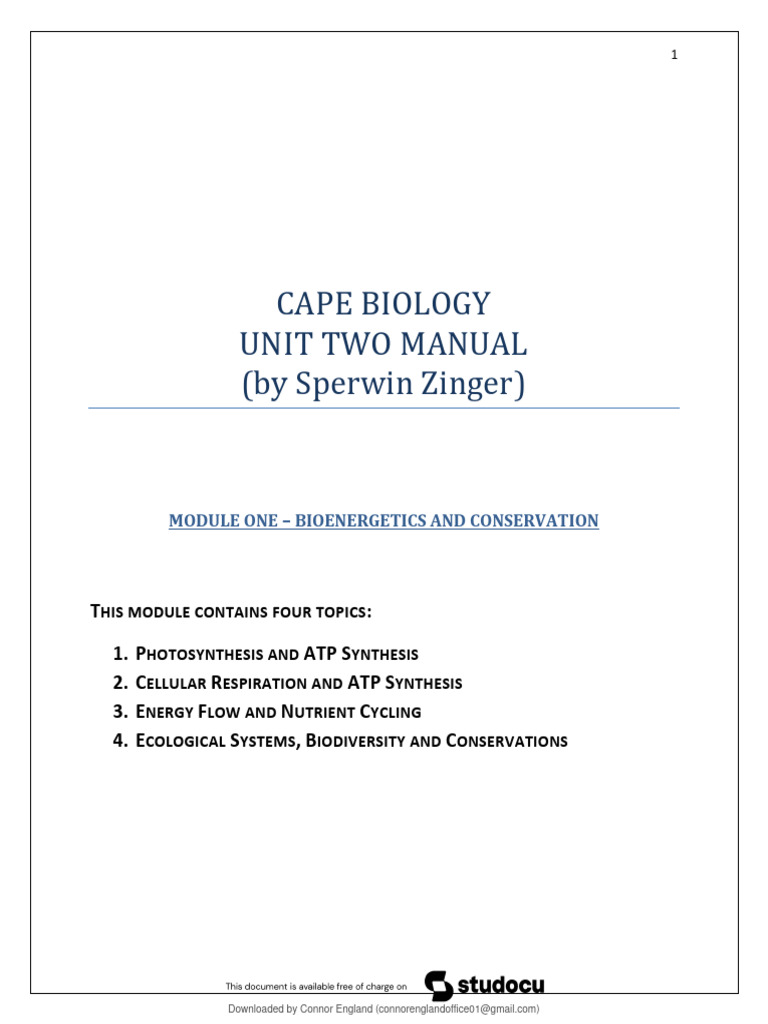 CAPE Biology Unit 2 Notes (by Sperwin Zinger) | PDF | Adenosine ...