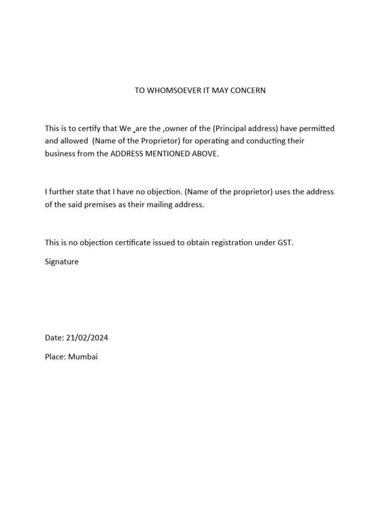 NOC For GST Registration | PDF