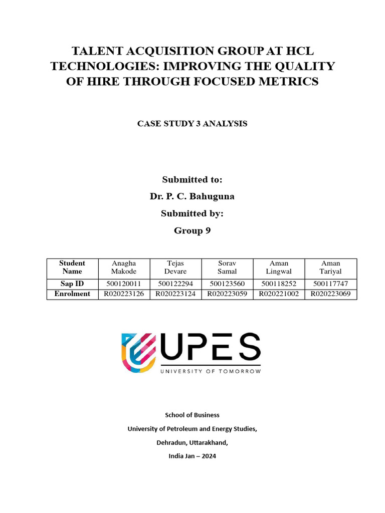Group-09 HCL Tech Case Study Analysis | Download Free PDF | Performance Indicator | Recruitment