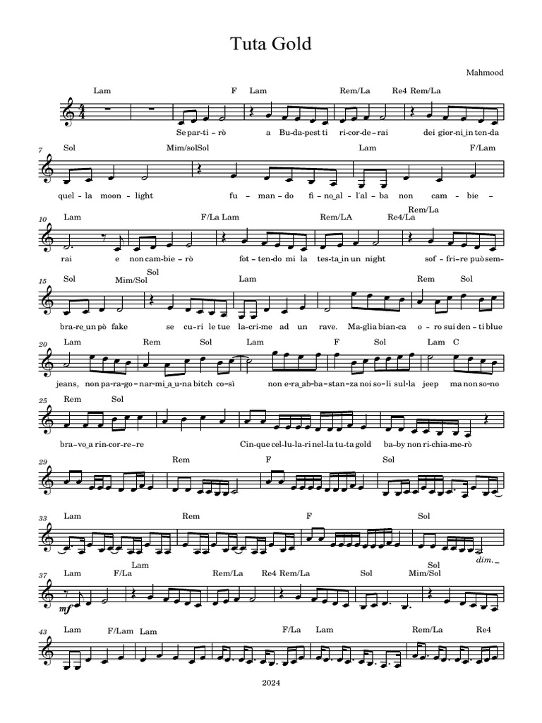 Tuta Gold - Mahmood | PDF