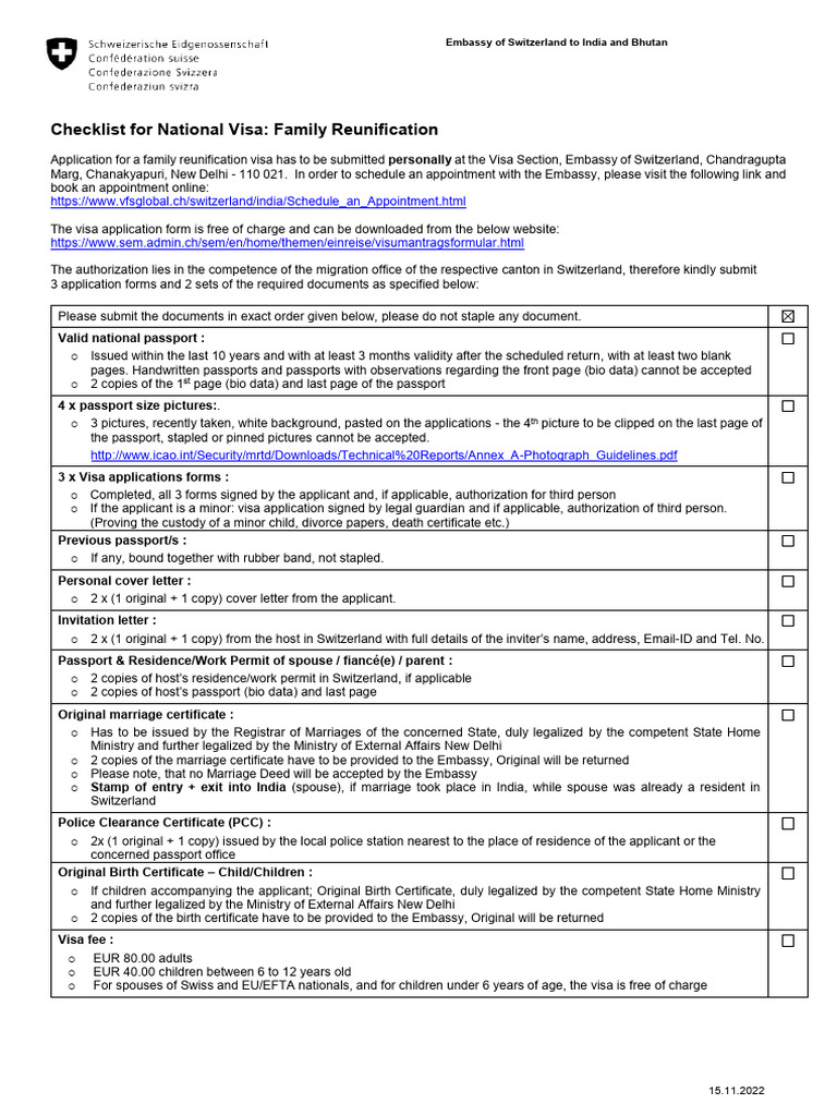 D Checklist - Family - Reunification EN 2 | PDF | Travel Visa | Passport