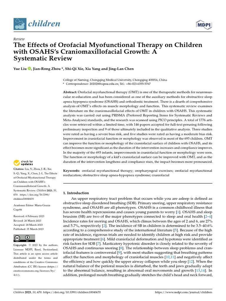 The Effects of Orofacial Myofunctional Therapy On Children With OSAHS's ...