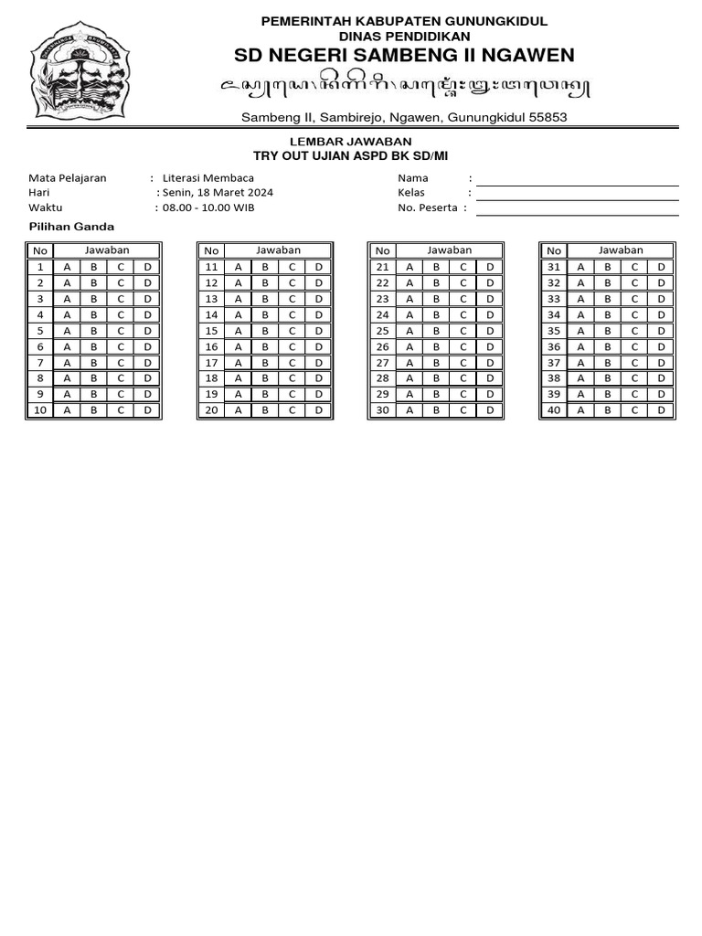 Lembar Jawaban Try Out | PDF