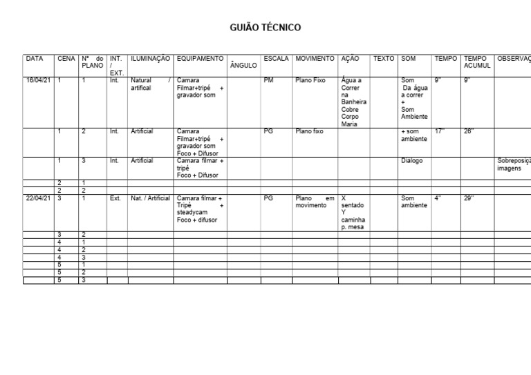 Exemplo de Guião Técnico | PDF