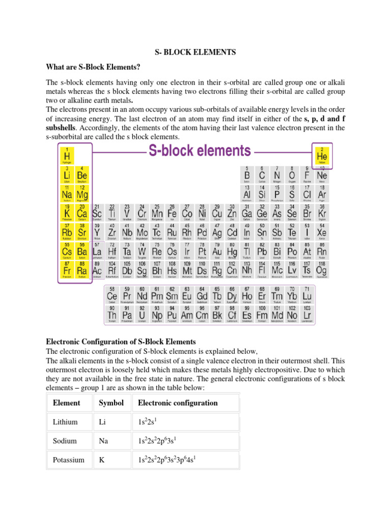 S - Block Elements | PDF | Periodic Table | Lithium