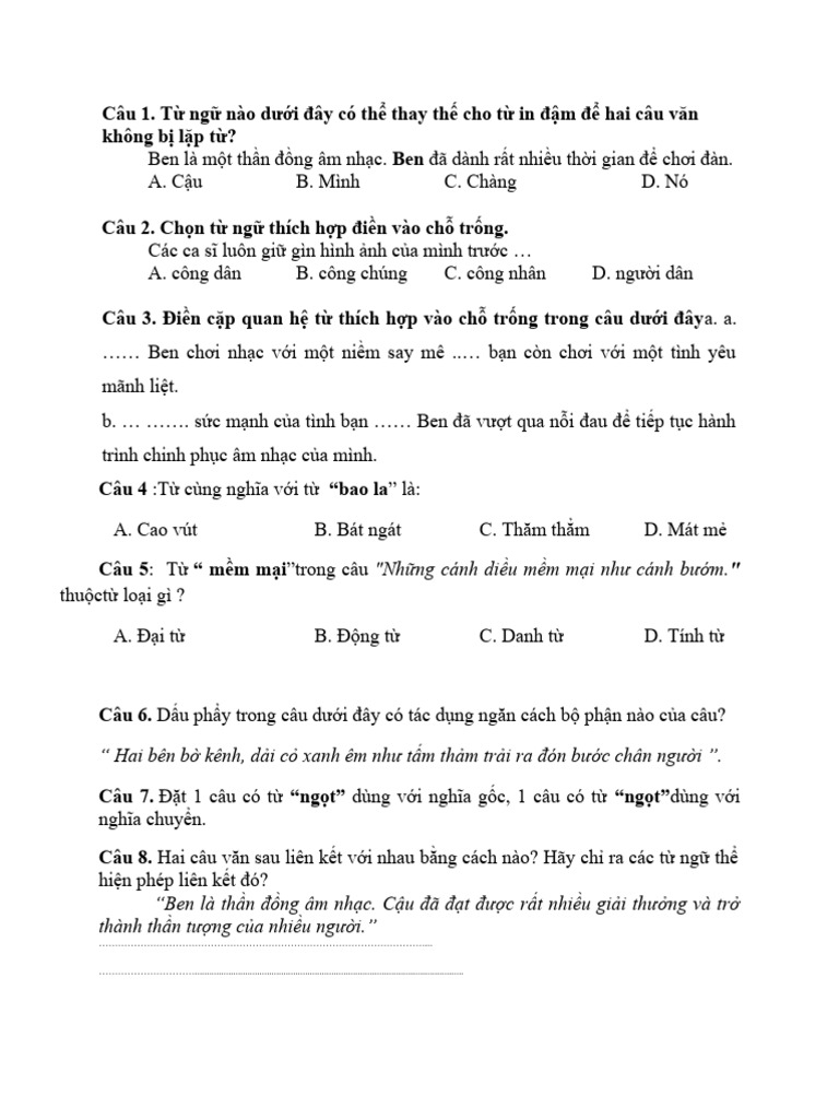 Bài tập LTVC - ĐT | PDF