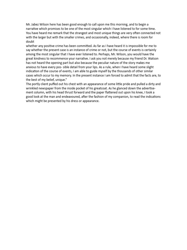 Unique Crime Narrative by Jabez Wilson | PDF