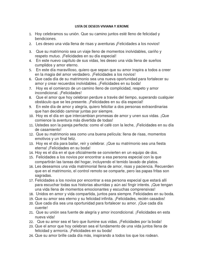 Deseos para la boda de Viviana y Jerome | PDF | Amor | Boda