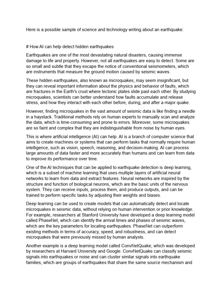 Here is a possible sample of science and technology writing about an ...