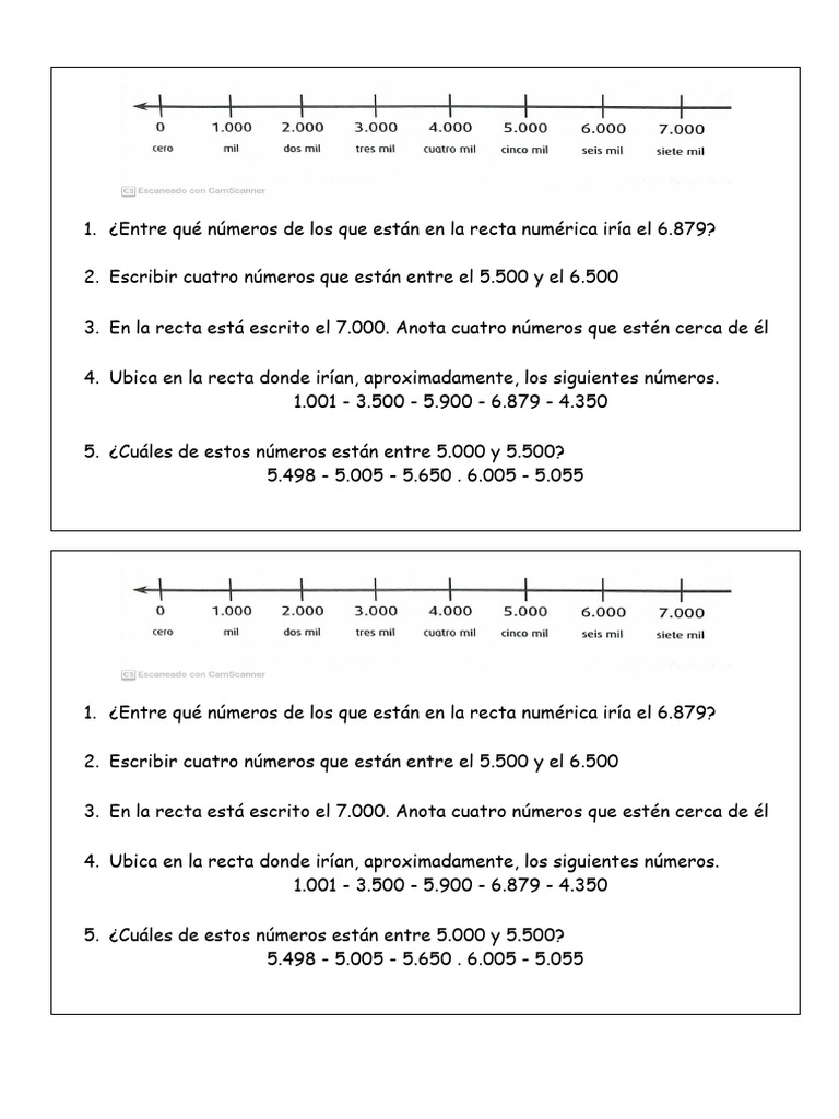 Ejercicios de recta numérica para niños | PDF
