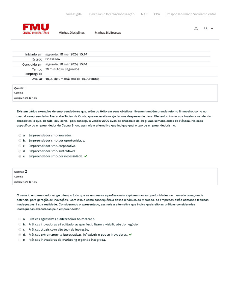 Atividade 2 (A2) - Revisão Da Tentativa | PDF | Empreendedorismo | Mercado (economia)