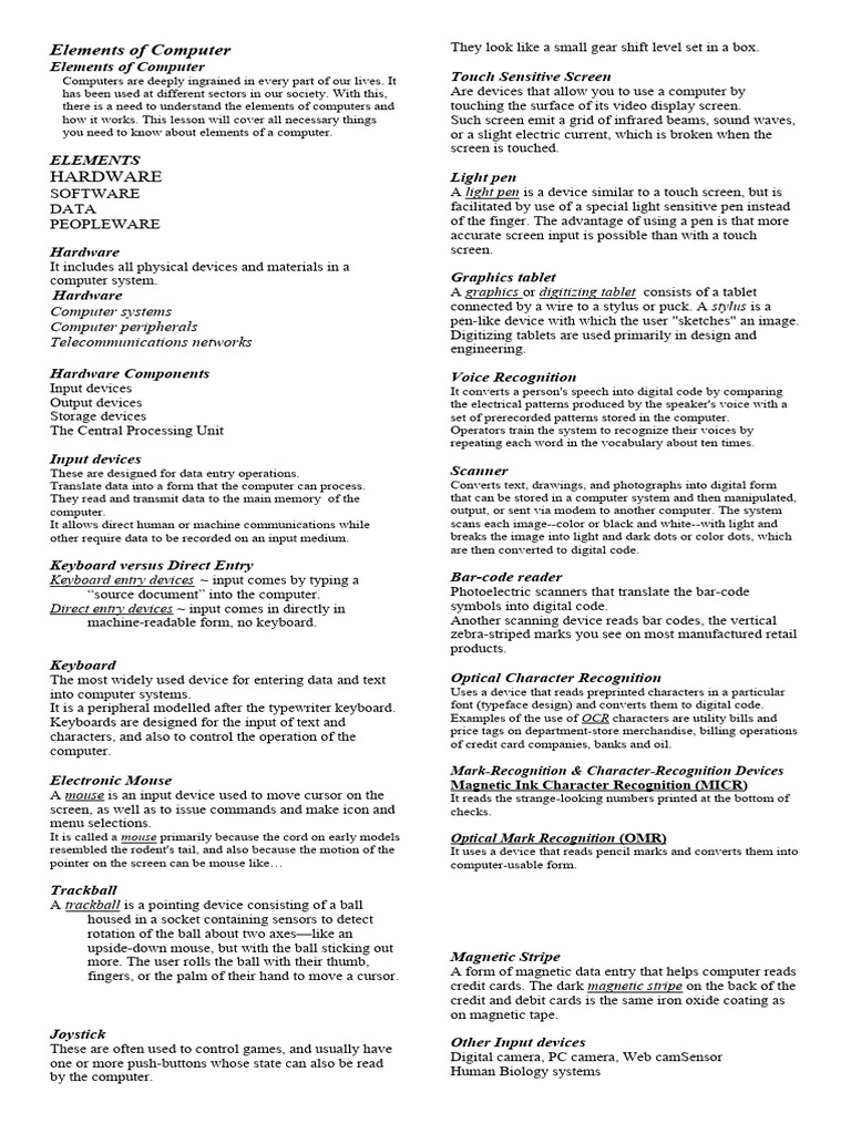 Elements-of-Computer | PDF | Printer (Computing) | Computer Monitor