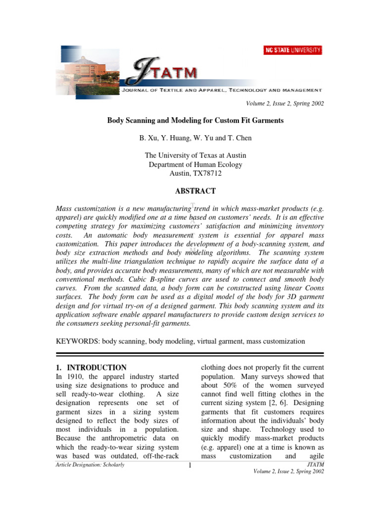 Body Scanning and Modeling For Custon Fit Garments | PDF | Clothing