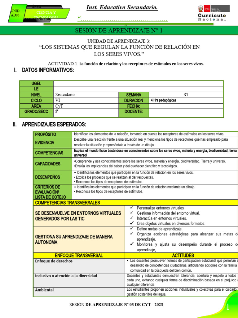 A-2º Ses-Act 1-Cyt Und 3 - Sem 1 | PDF | Aprendizaje | Evaluación