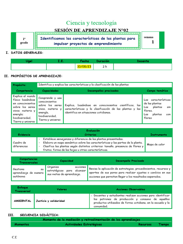 1° Sesión de Aprendizaje Sesión 2-Sem.1-Exp.5-Cyt | PDF | Aprendizaje | Evaluación