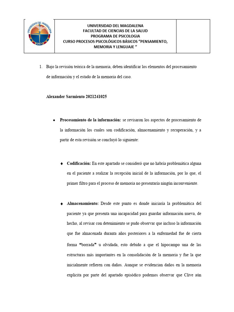 Caso Clive Alexander Sarmiento | PDF | Memoria | Recuperar (memoria)
