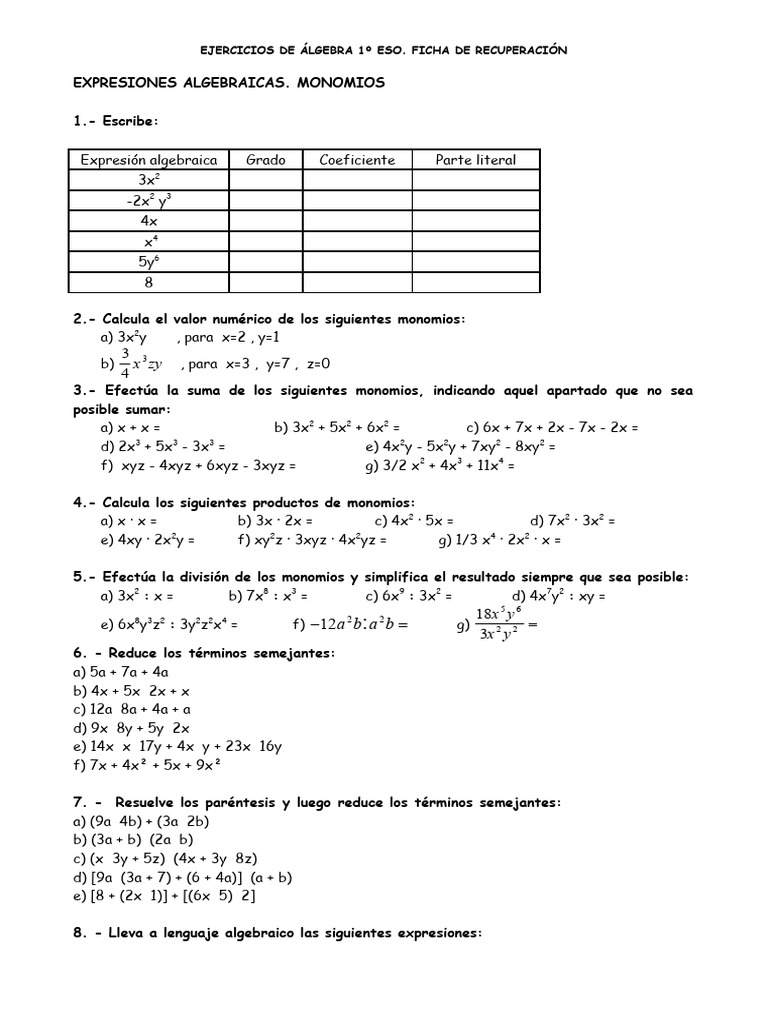 Ficha Ejercicios de C3a1lgebra | PDF | Álgebra | Álgebra abstracta