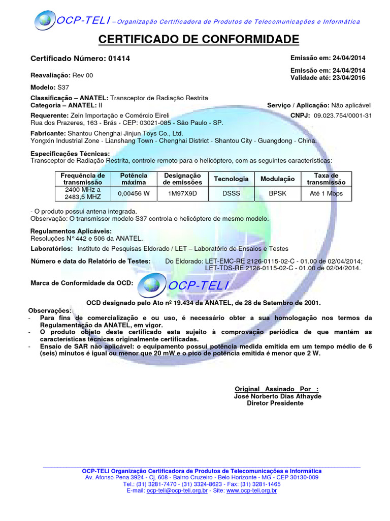 Certificado de Conformidade | PDF