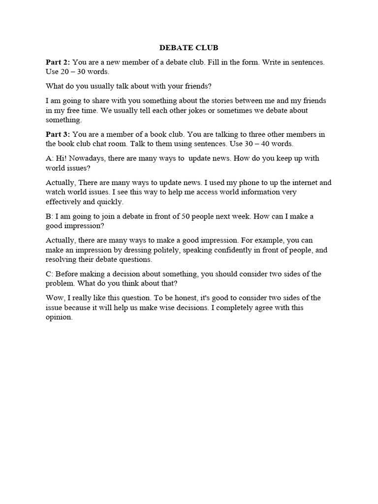 Debate Club | PDF