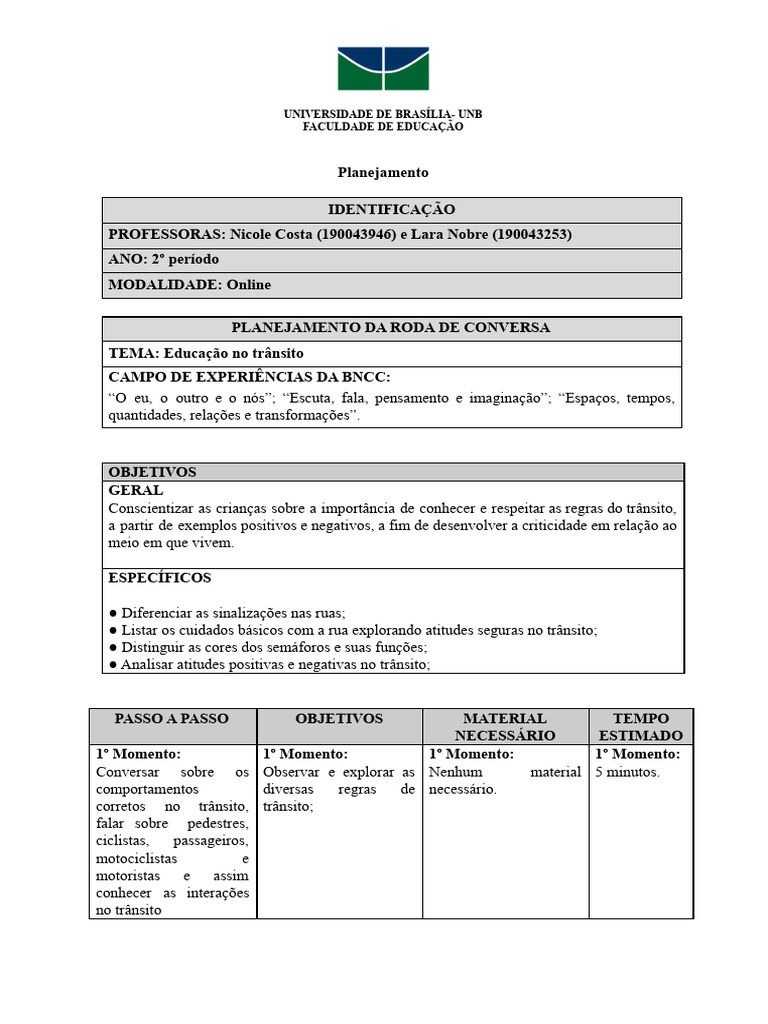 Plano de Aula Estagio.docx | PDF | Tráfego | Semáforo