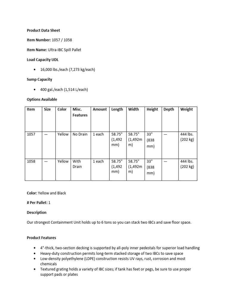 Palette Anti Déversement Pour Tote - Fiche Technique | PDF | Pallet | Materials