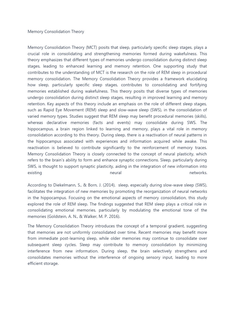 Memory Consolidation Theory | PDF | Memory | Sleep