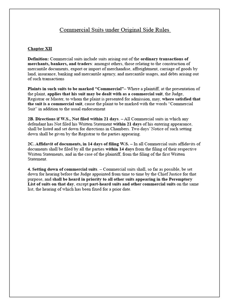 Commercial Suits Under Original Side Rules | PDF | Law