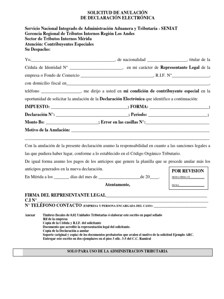 Formato Anulacion Declaracion Electronica Nuevo | Descargar gratis PDF ...