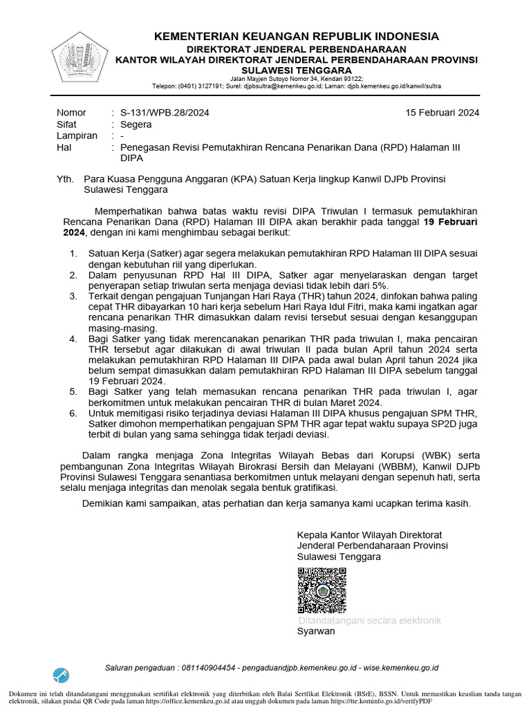 Penegasan Revisi Pemutakhiran Rencana Penarikan Dana (RPD) Halaman III ...
