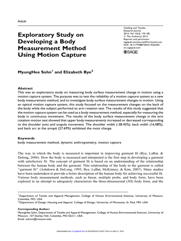Exploratory Study On Developing A Body Measurement Method Using Motion ...