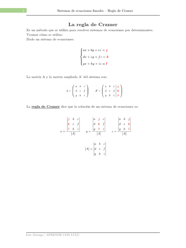 Regla de Cramer | PDF | Determinante | Matriz (Matemáticas)