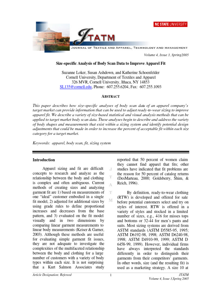 Size-Specific Analysis of Body Scan Data To Improve Apparel Fit | PDF | Clothing | Data Analysis