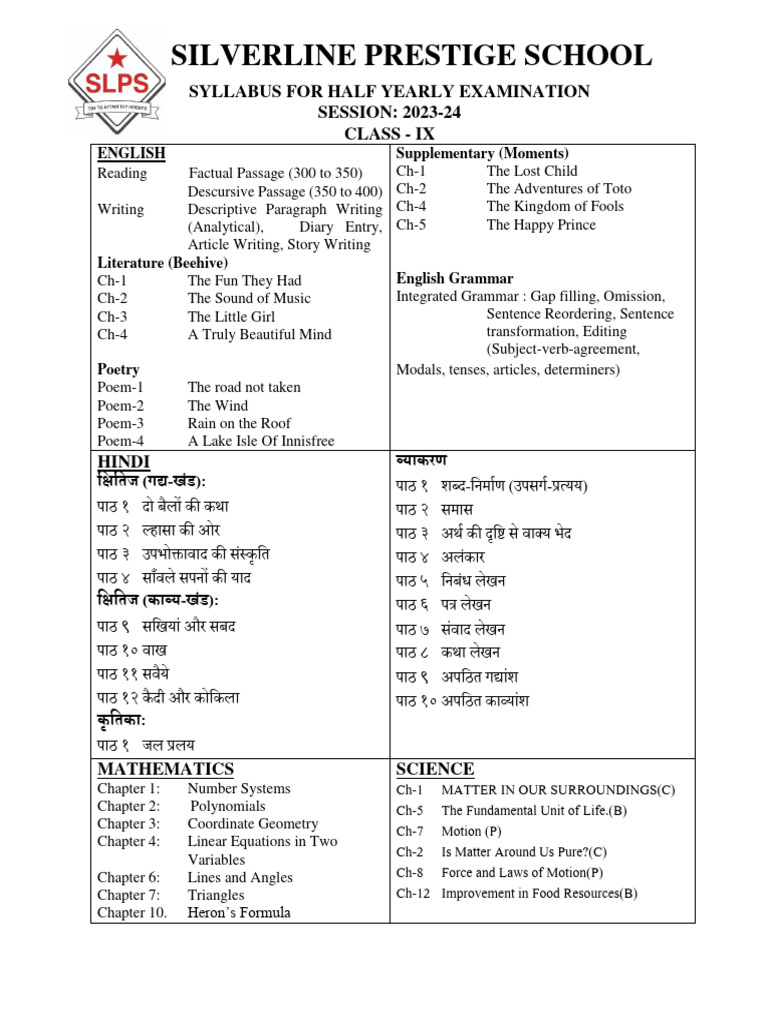 Ix - Syllabus Comp. - 2023-24 | PDF