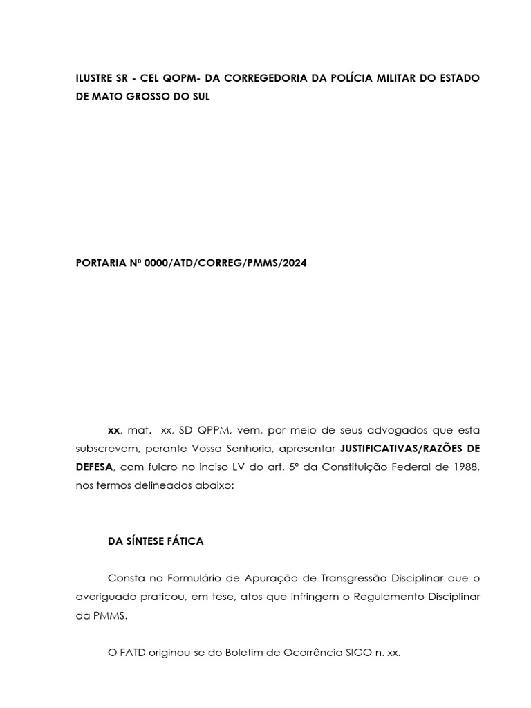 Modelo de Defesa em Atd | PDF | Crimes | Crime e Violência