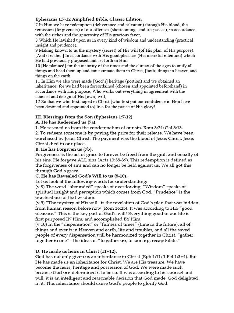 Ephesians 1 v7 12 English | Download Free PDF | Salvation | Forgiveness