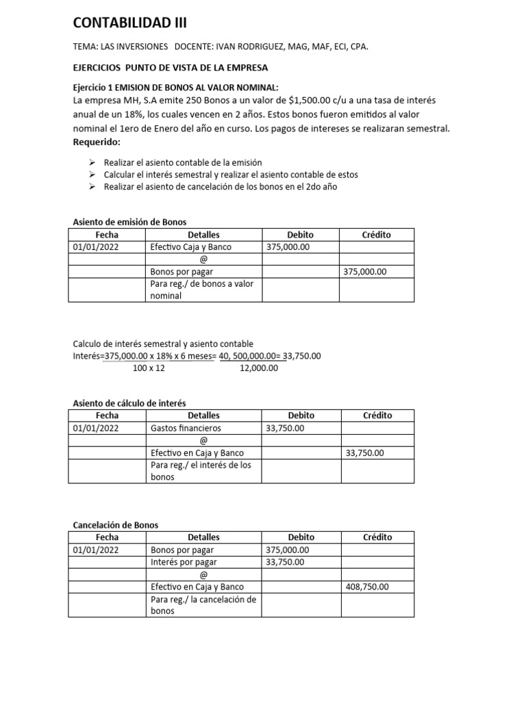 Emision de Bonos Ejercicios | PDF | Compartir (Finanzas) | Bonos (Finanzas)