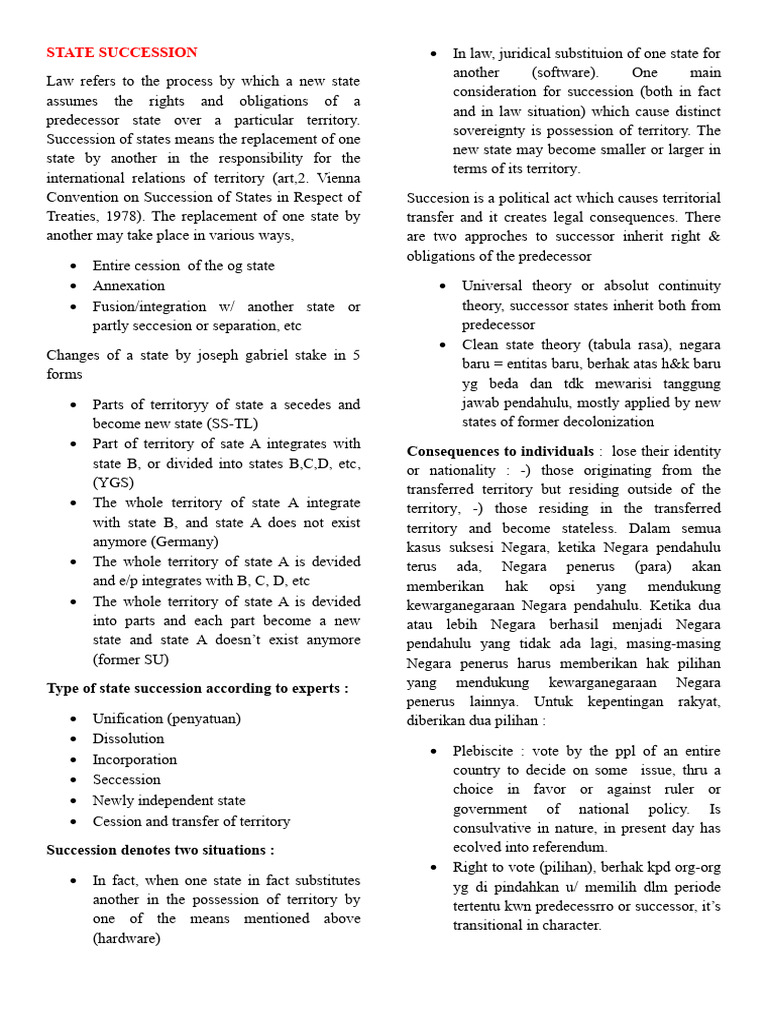 State Succession | PDF | International Law | Government