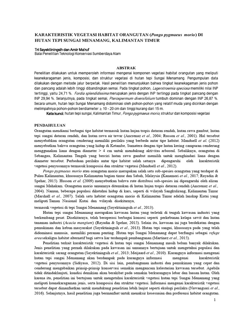 Karakteristik Vegetasi Habitat Orangutan | PDF