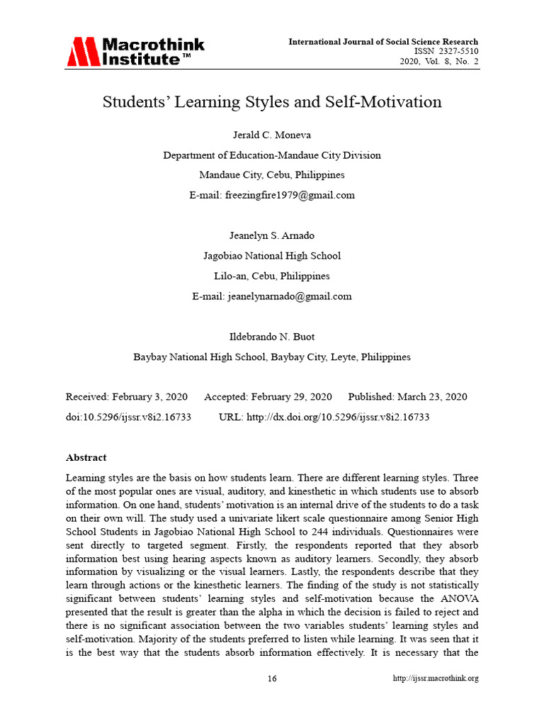 Students Learning Styles and Self Motiva | PDF | Learning Styles | Learning