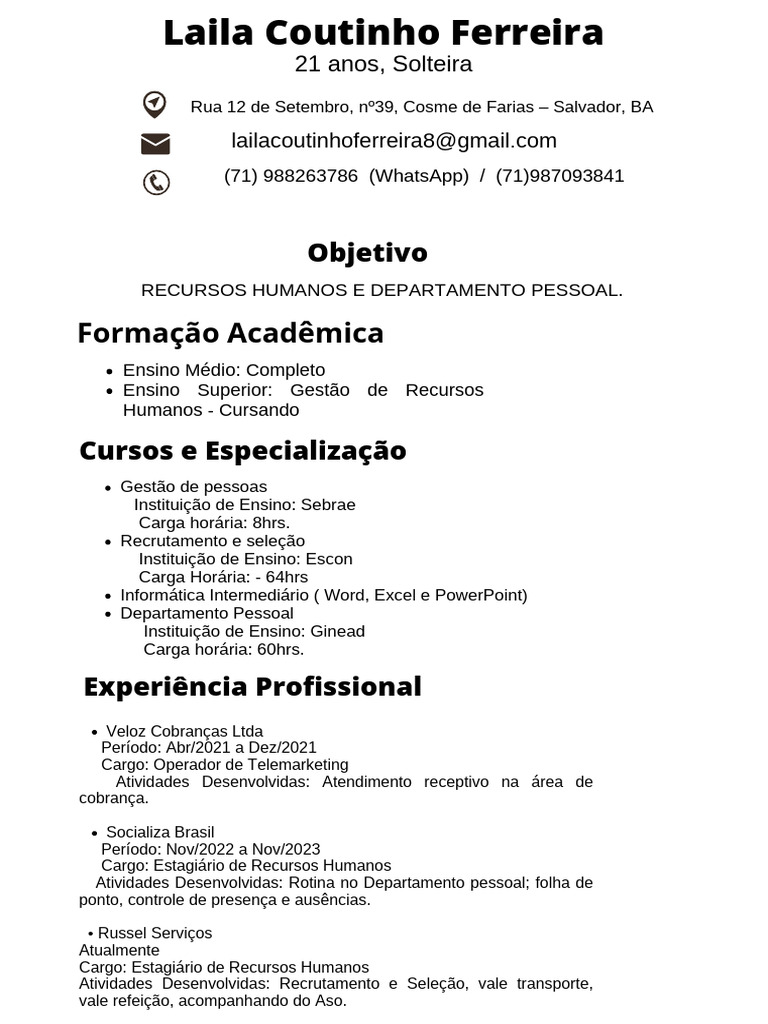 Currículo Laila Coutinho Ferreira - 2024 | PDF