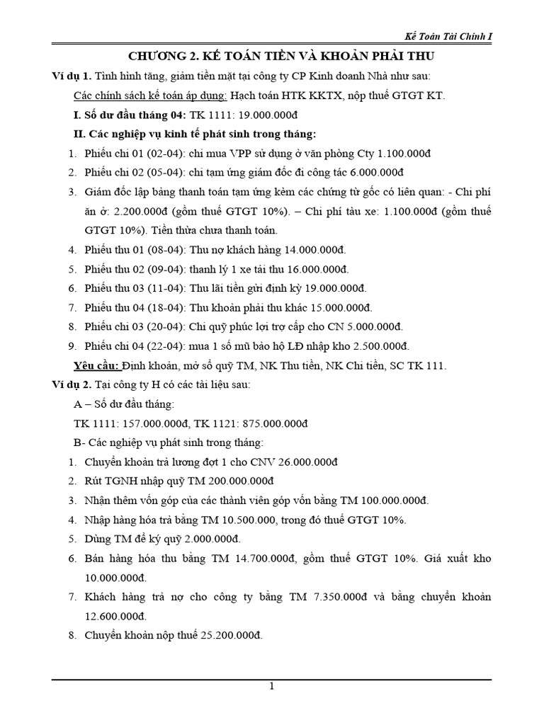 File Bài Tập Môn KTTC1 | PDF