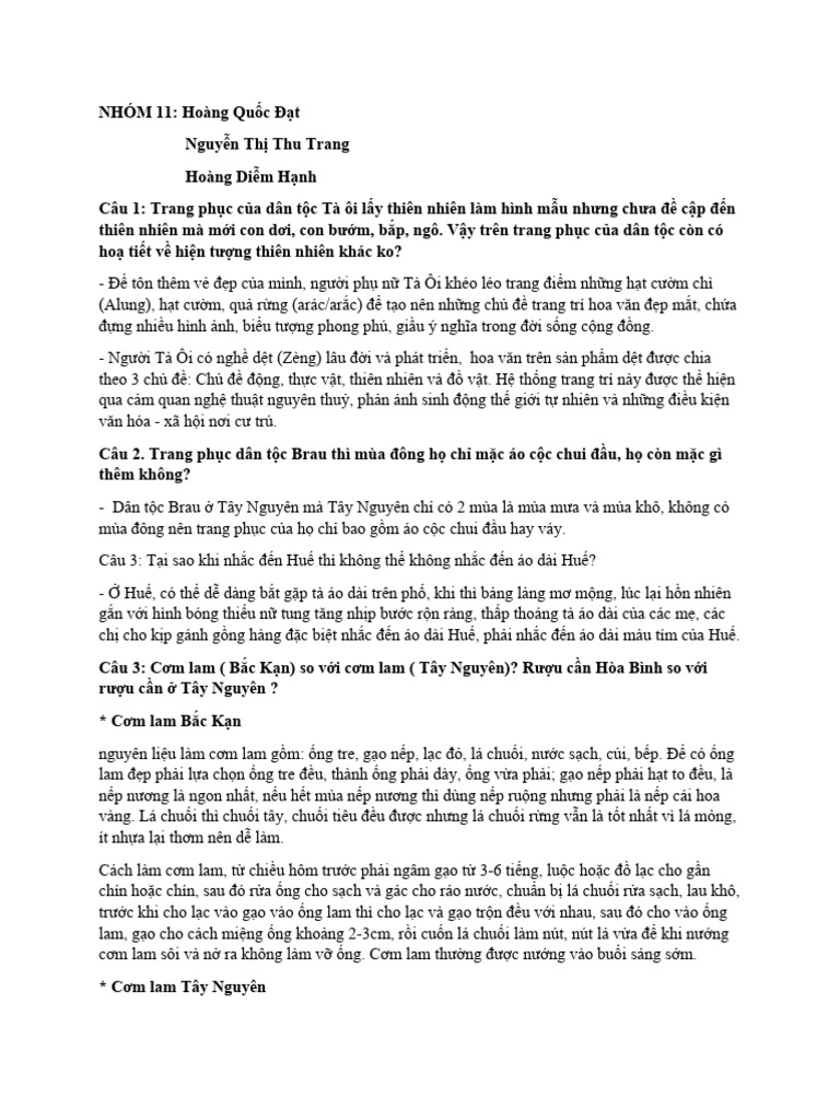 Câu trả lời của nhóm 11 | PDF